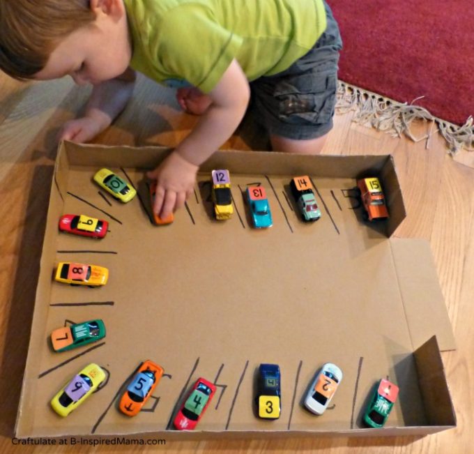 Easy DIY Cardboard Parking Lot Number Matching Activity