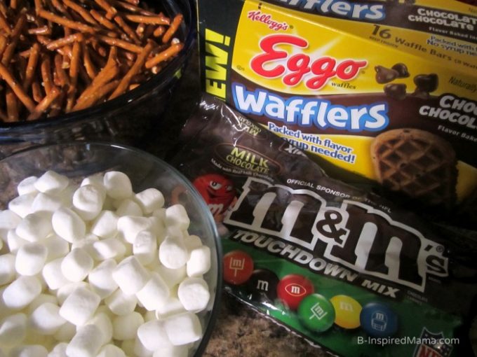 A Fun Football Party Mix Recipe using M&Ms and Eggo Waffles